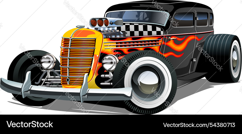 Cartoon retro hot rod isolated on white background