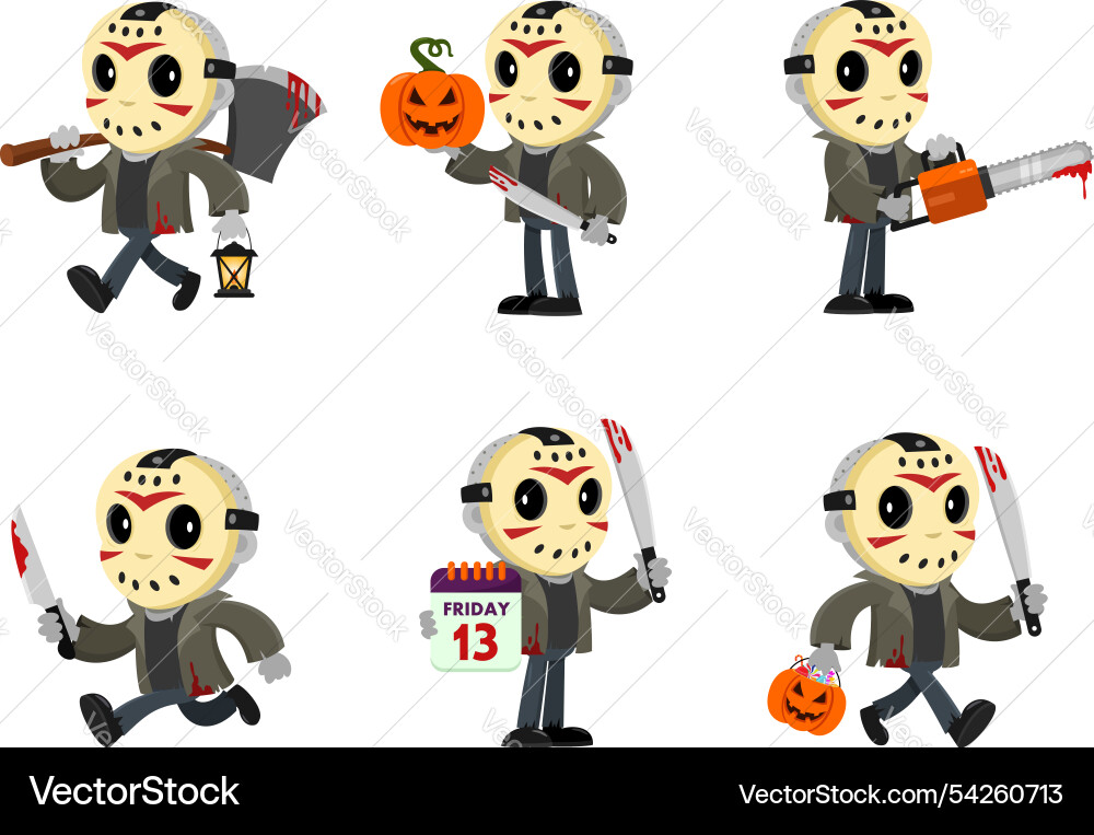 Cute murderer cartoon character collection set Vector Image