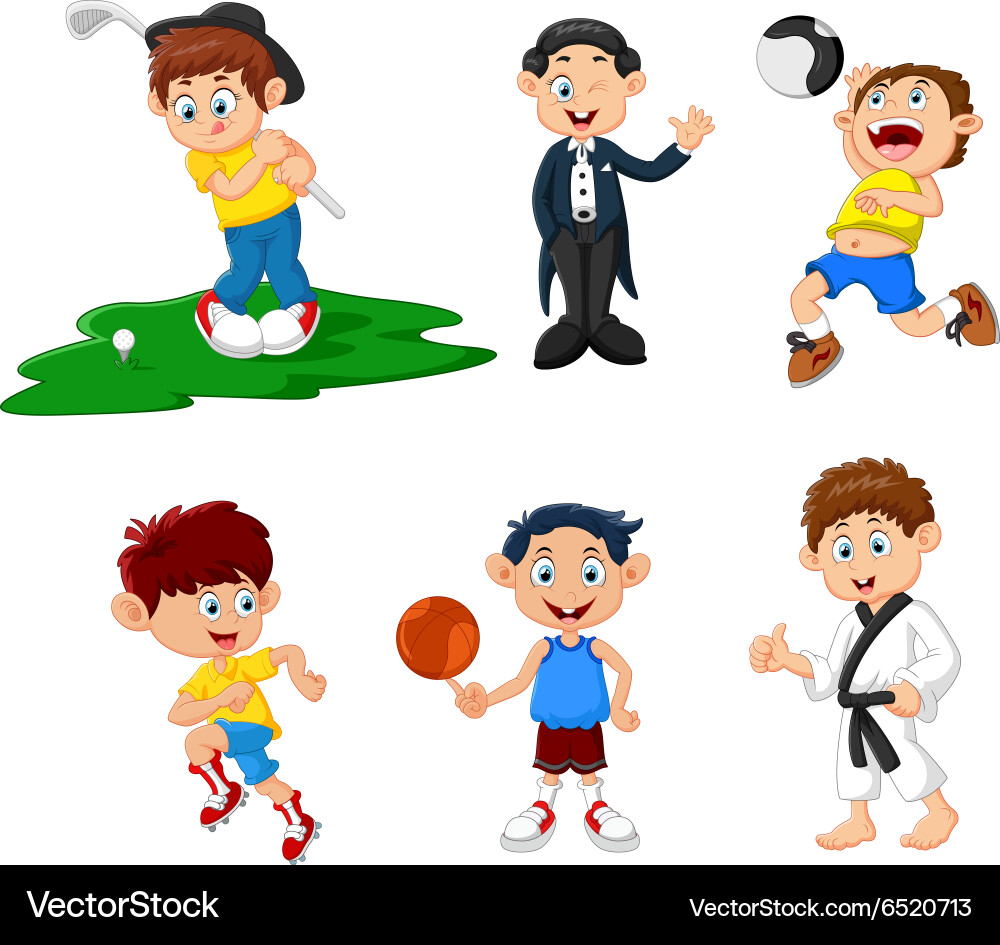 Many children doing sport cartoon Royalty Free Vector Image