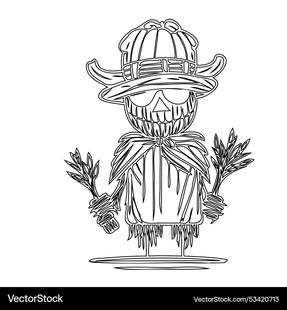 Scarecrow halloween sketch outline Royalty Free Vector Image