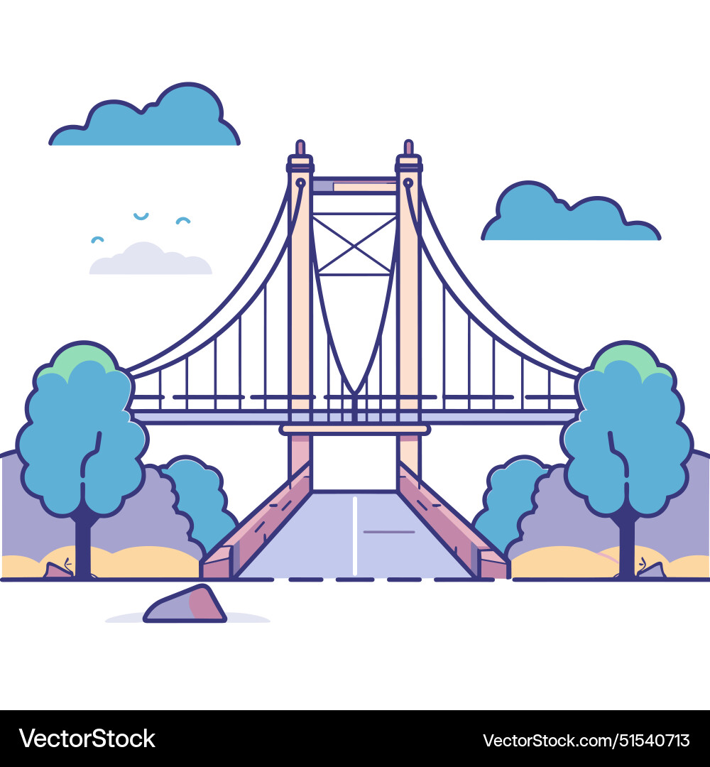 Suspension bridge cartoon Royalty Free Vector Image