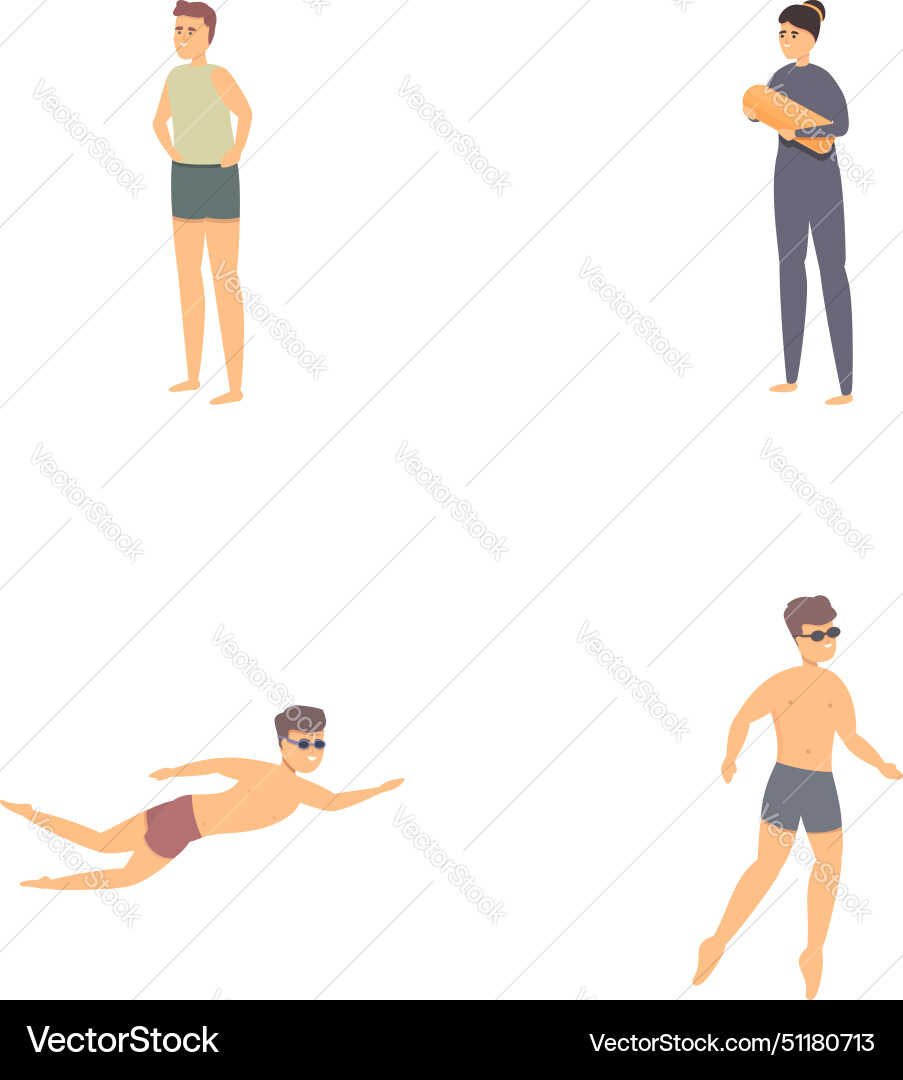 Swimming people icons set cartoon active Vector Image