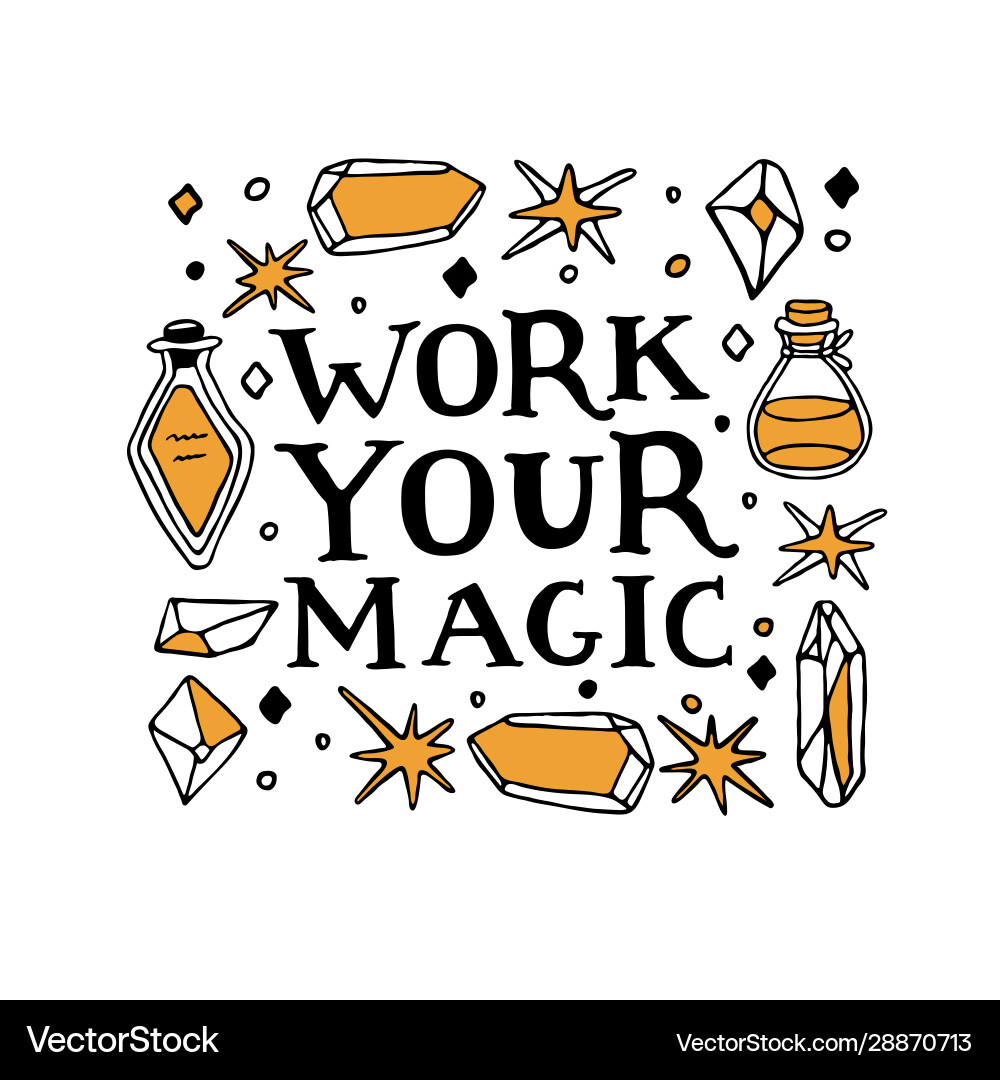Wiccan symbols work your magic lettering Vector Image