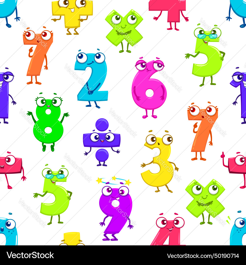 Cartoon math number characters seamless pattern Vector Image