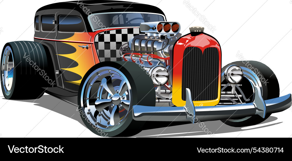 Cartoon retro hot rod isolated on white background