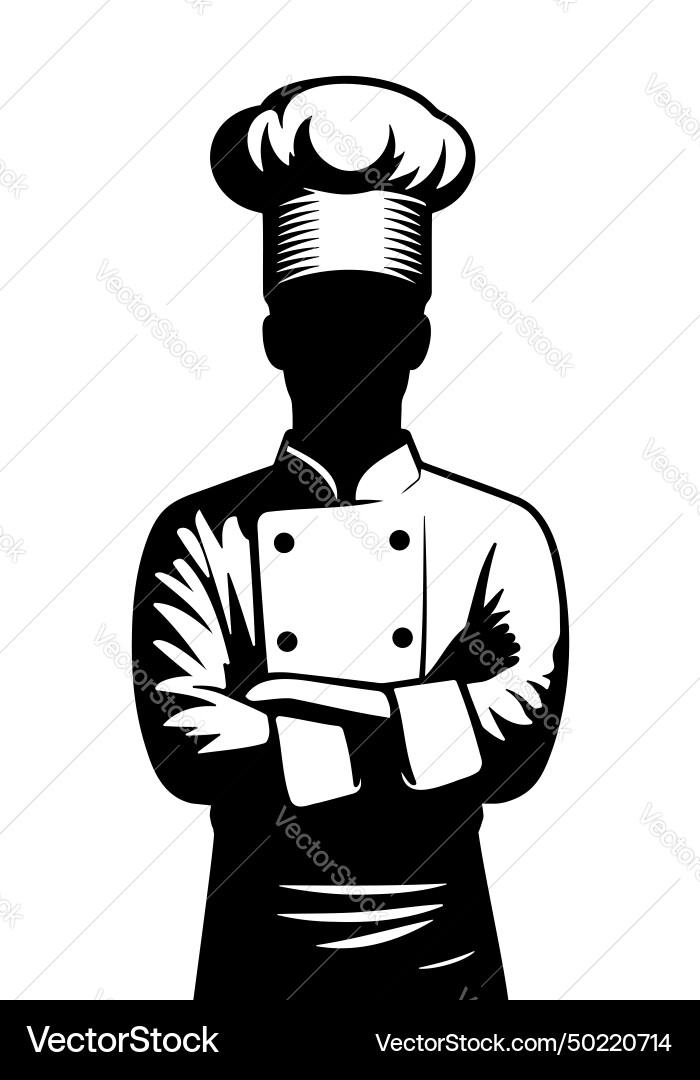 Chef portrait monochrome clip art flat Royalty Free Vector