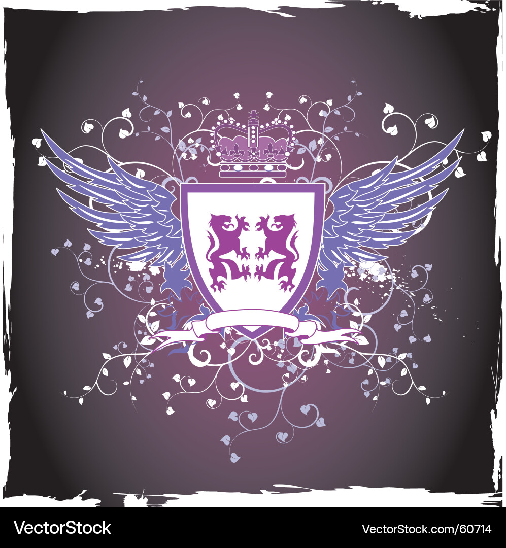 Grunge retro violet shield Royalty Free Vector Image