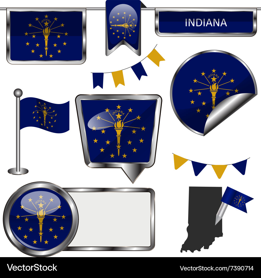 Indiana Flag Icons - Glossy Collection Royalty Free Vector