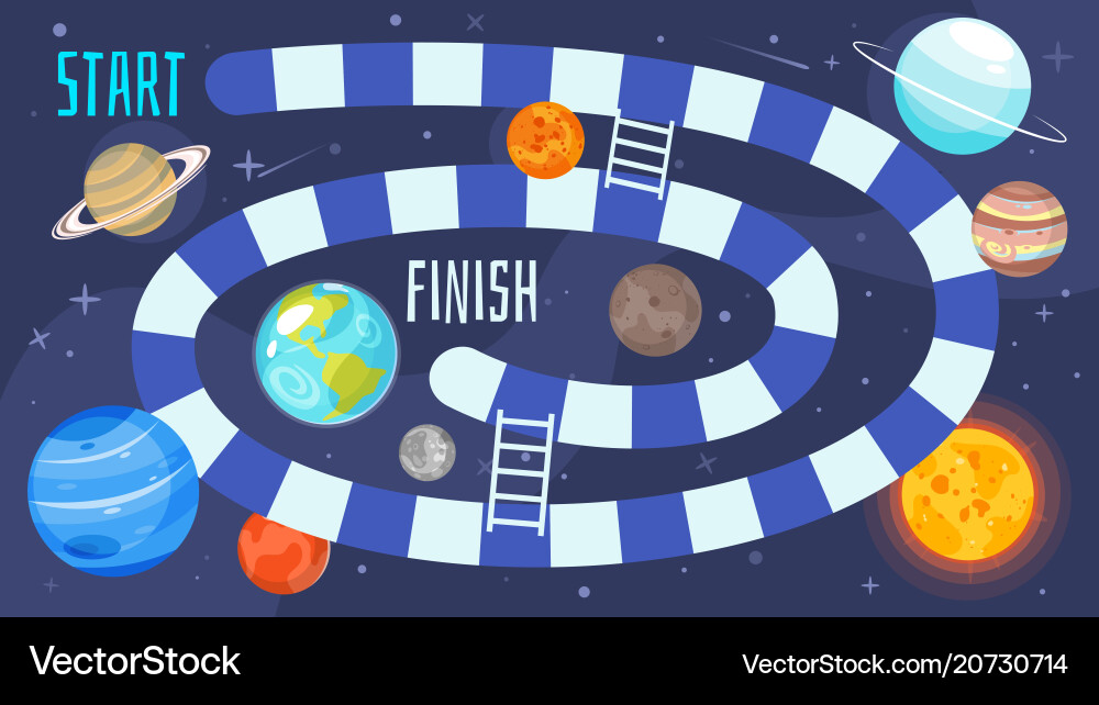 Kids space board game template Royalty Free Vector Image