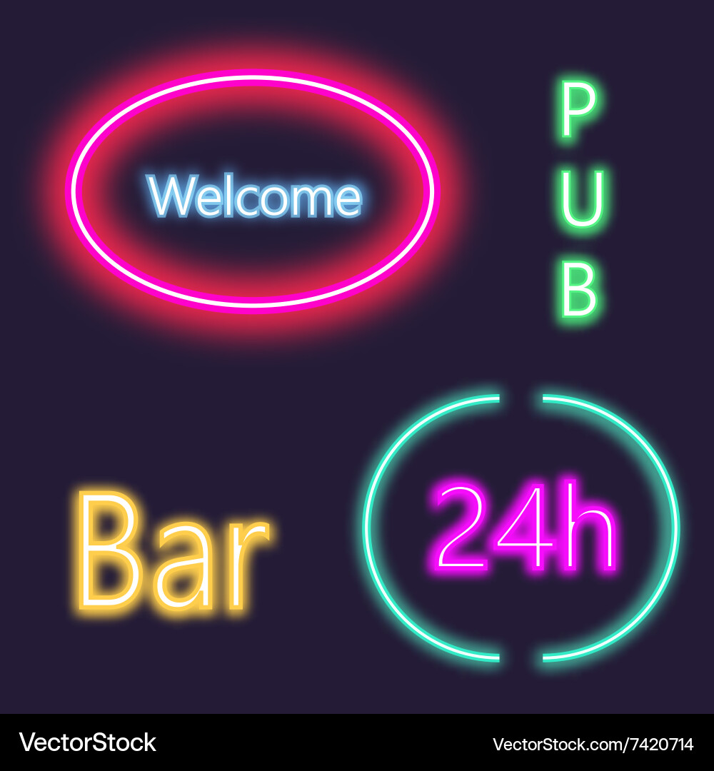 Neon lightning signboard bar welcome pub white Vector Image