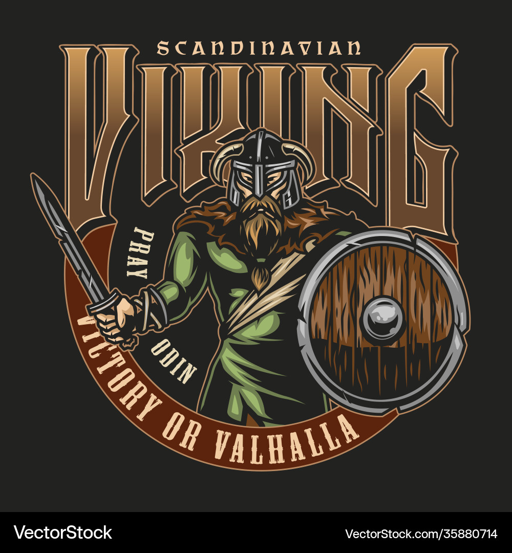 Old norse viking vintage label Royalty Free Vector Image