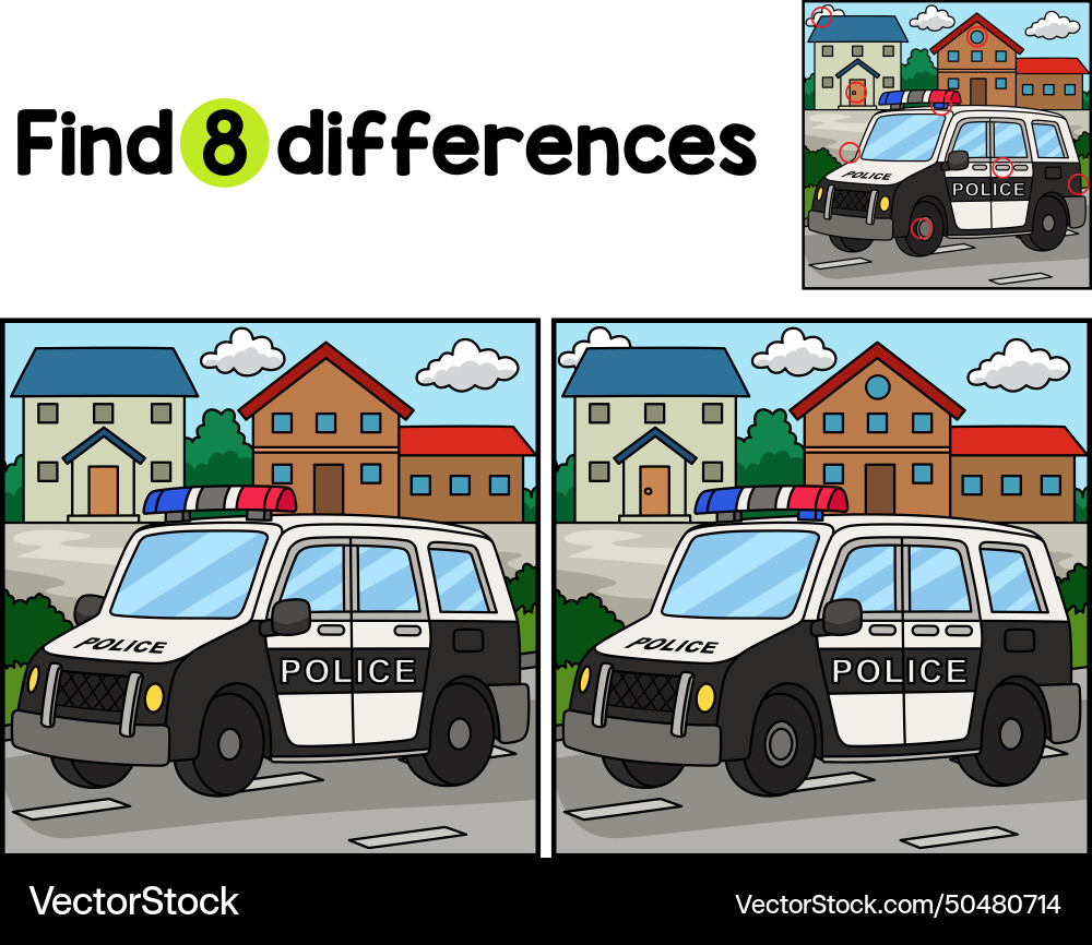 Police car find the differences Royalty Free Vector Image