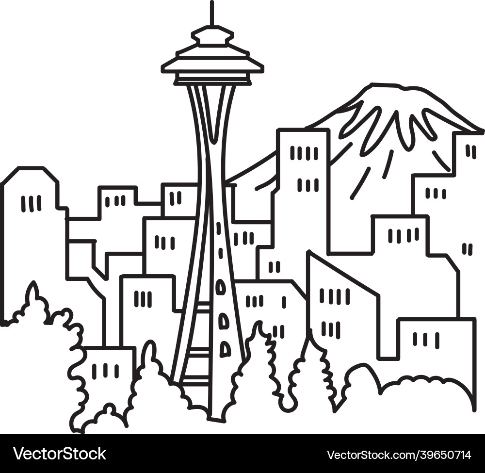 Seattle Skyline Monoline Art Royalty Free Vector Image