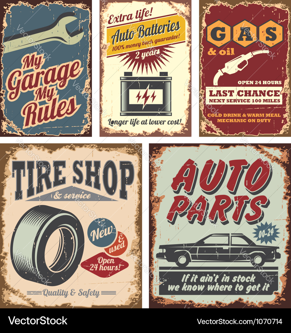 Vintage Car Advertising Signs Royalty Free Vector Image