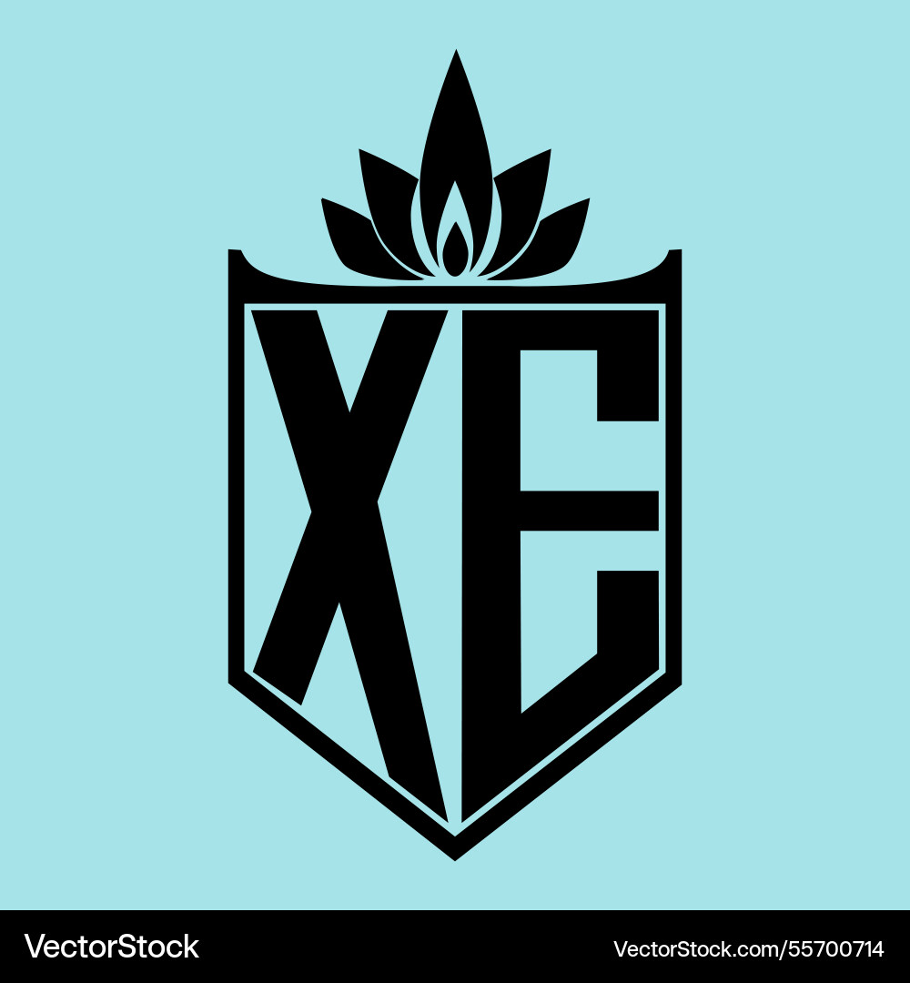 Xe logo with elegant crown symbol and shield Vector Image