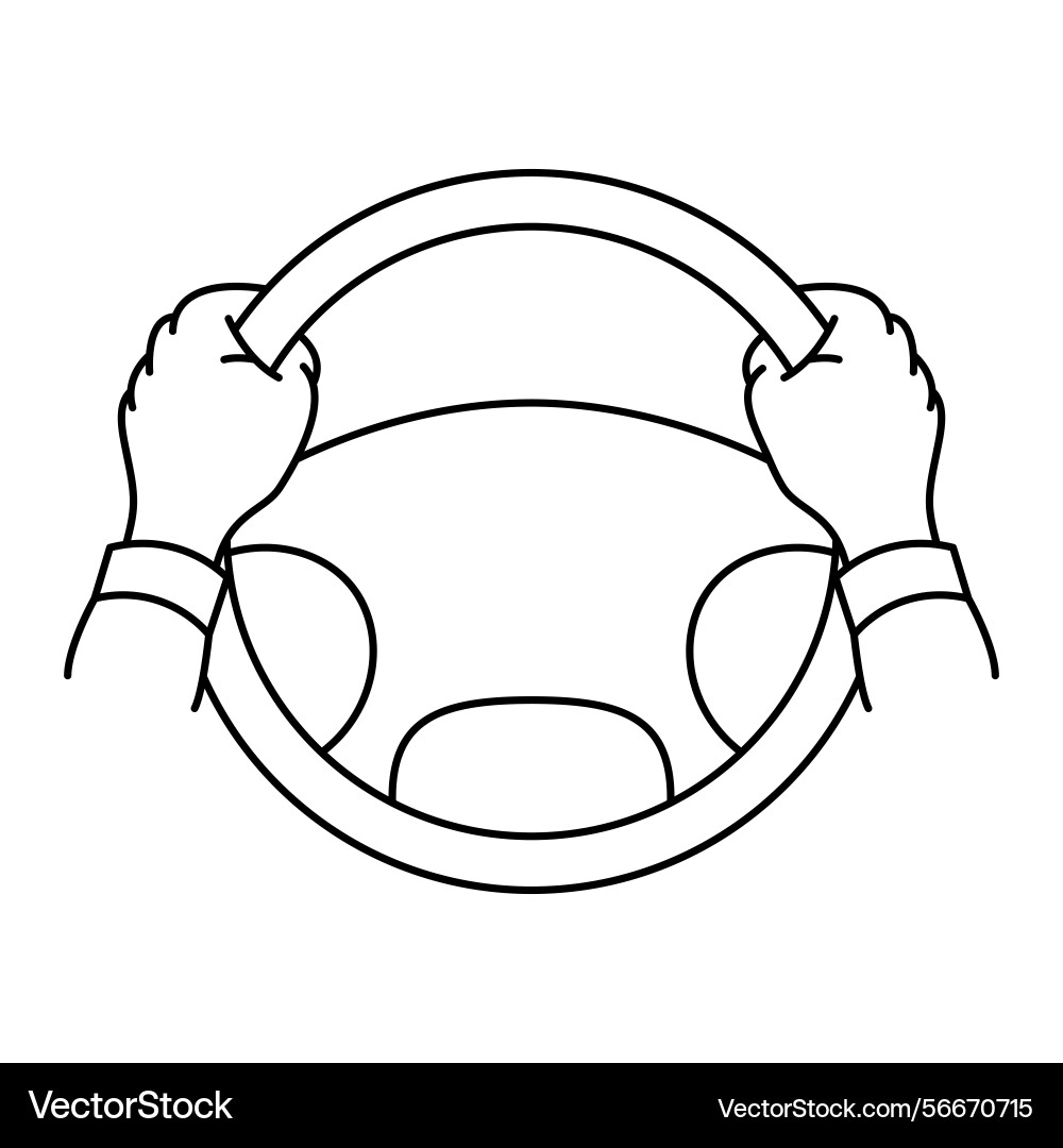 Drivers hands on steering wheel outline Royalty Free Vector