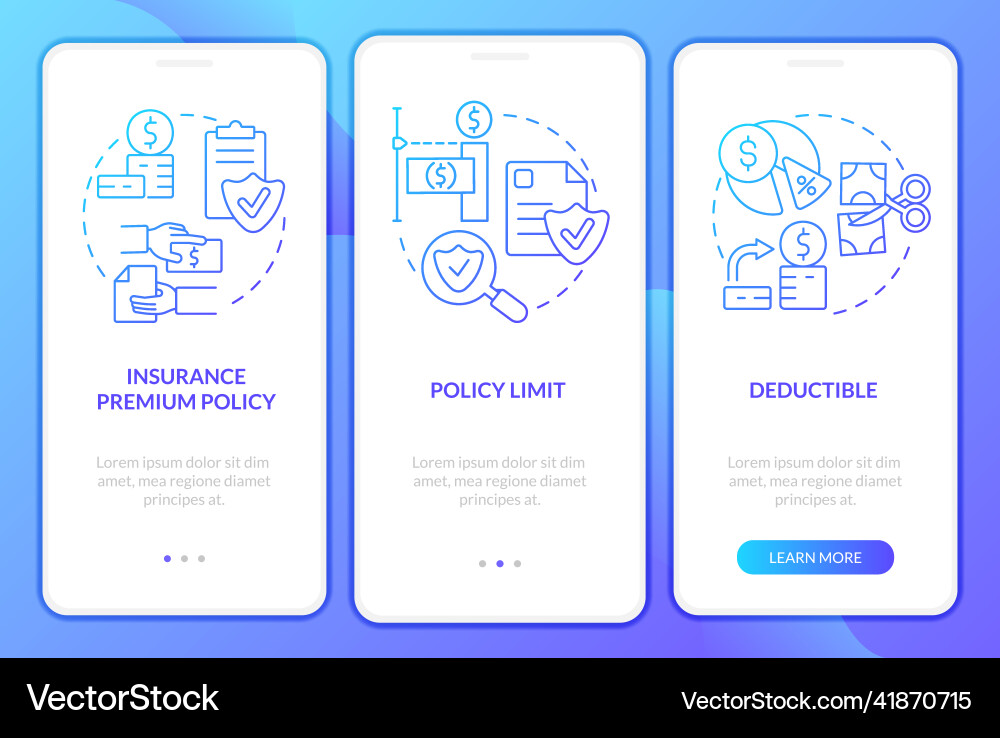 Insurance components blue gradient onboarding Vector Image