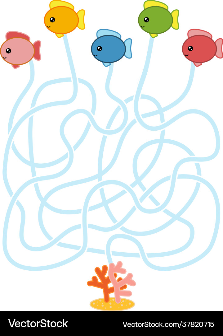 Maze game for children fish and coral reef Vector Image