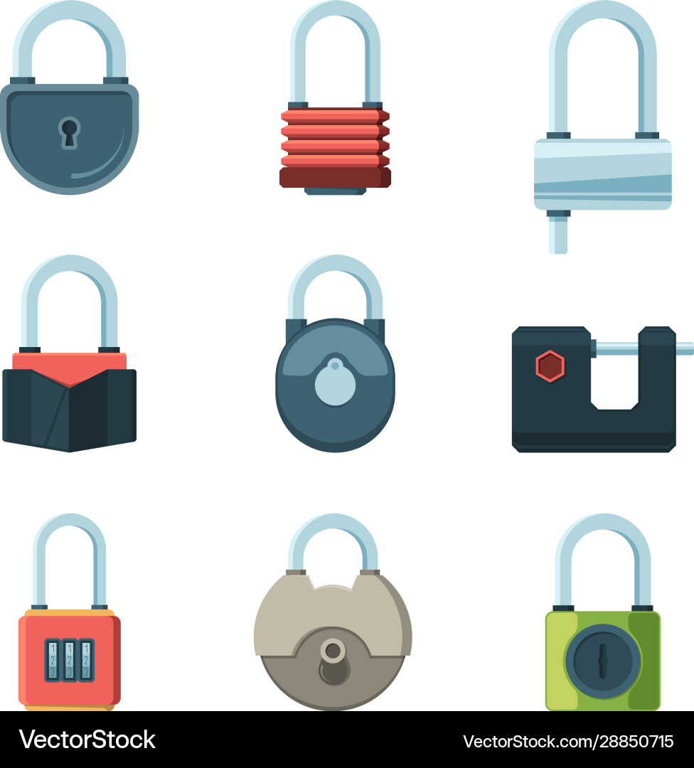 Mechanical lock padlock safety symbols Royalty Free Vector