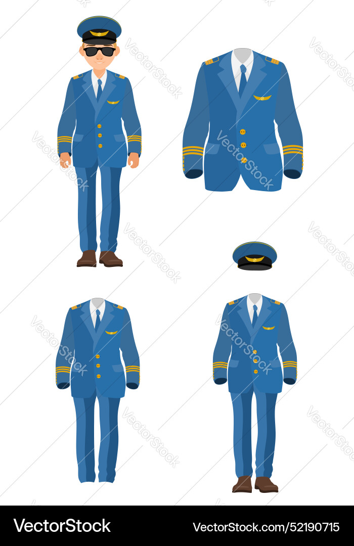 Pilot uniform suit work clothes flat style Vector Image