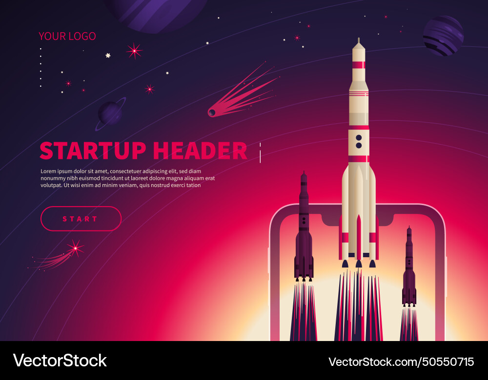 Rocket startup concept banner Royalty Free Vector Image