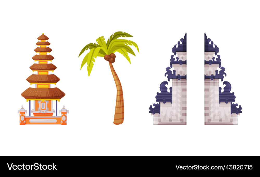 Split gateway palm tree and pagoda as bali Vector Image