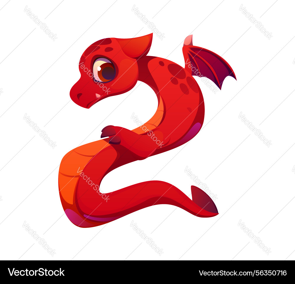 Asian red dragon character font digit 2 two Vector Image