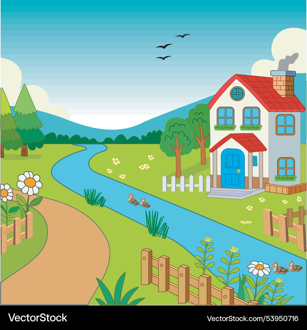 Cozy riverside cottage Royalty Free Vector Image
