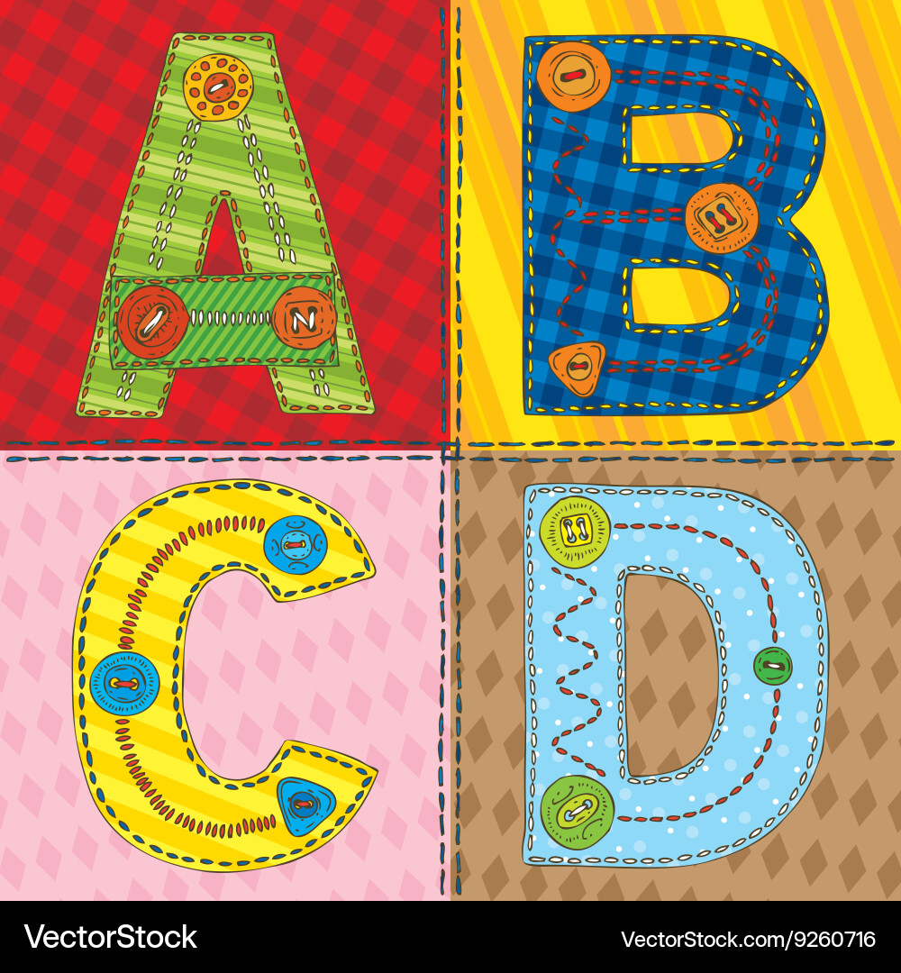 Letters abcd in patchwork style Royalty Free Vector Image