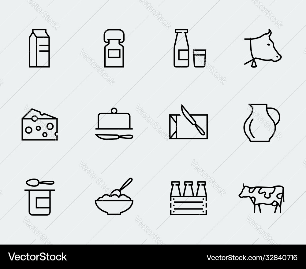 Milk and other dairy products icon set in thin Vector Image