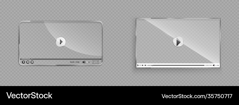 Glass video player interface transparent window Vector Image