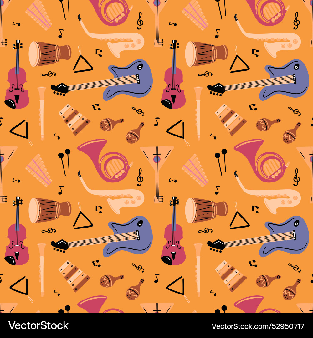 Music instruments seamless pattern acoustic Vector Image