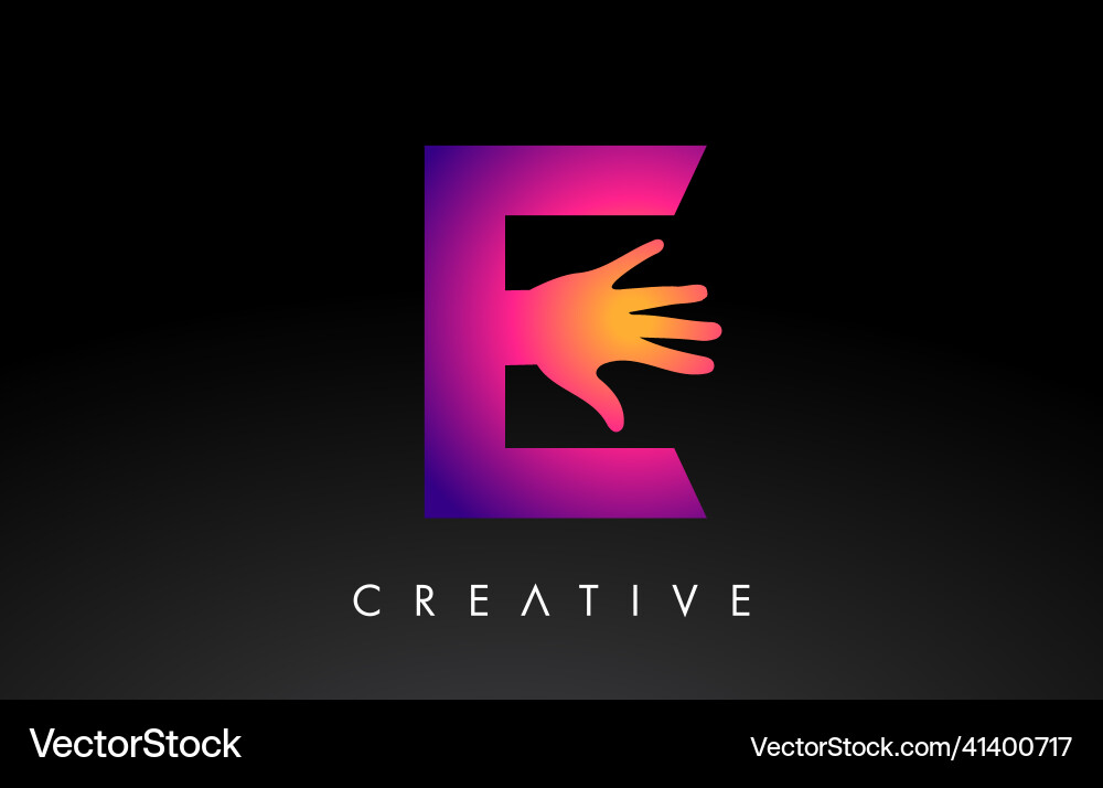 Purple letter e logo with hand silhouette icon Vector Image