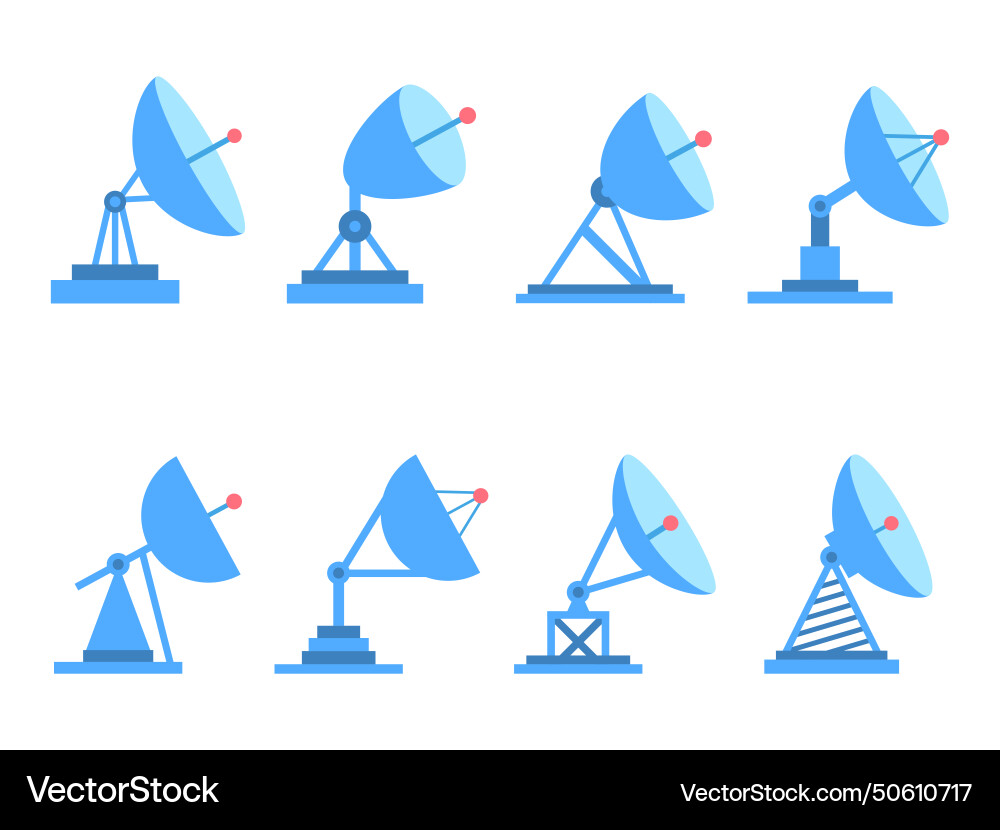 Radio telescope icon set isolated on white Vector Image