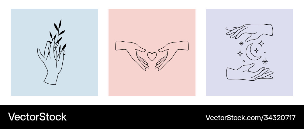 Set female hand logos icons in minimal linear Vector Image