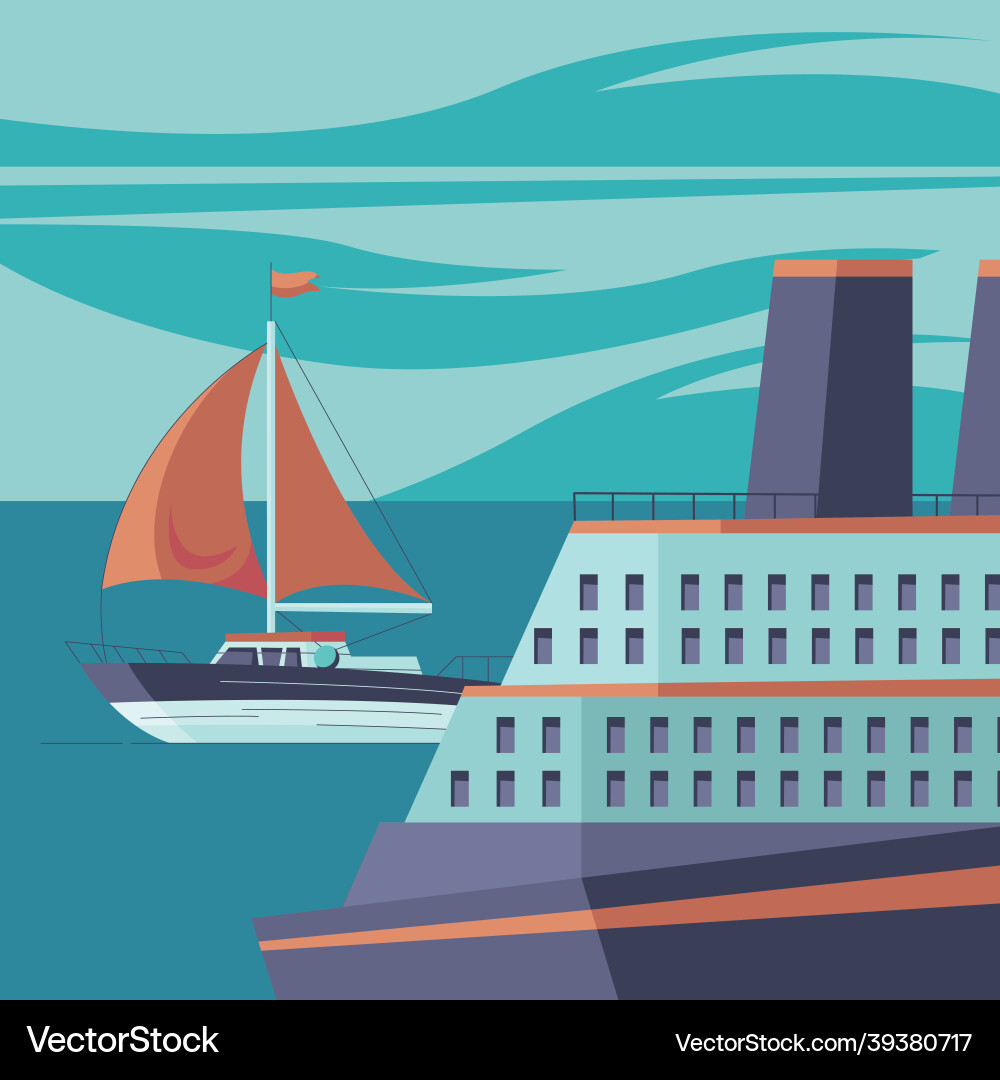 Ship and sailing yacht Royalty Free Vector Image