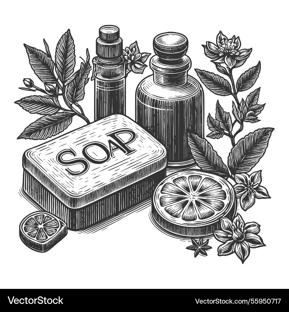 Soap and dispenser engraving Royalty Free Vector Image