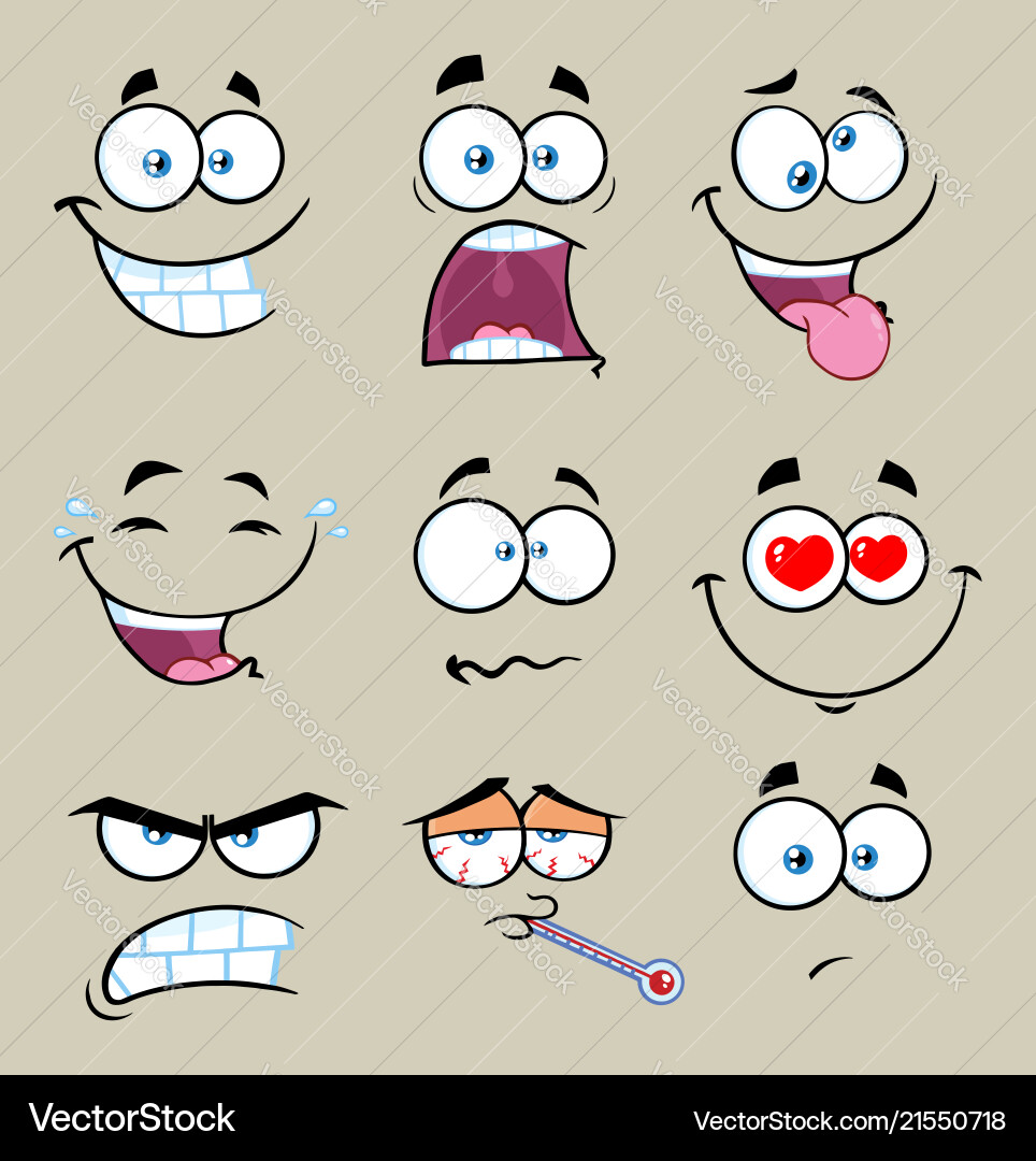 Cartoon funny face with expression collection - 2 Vector Image