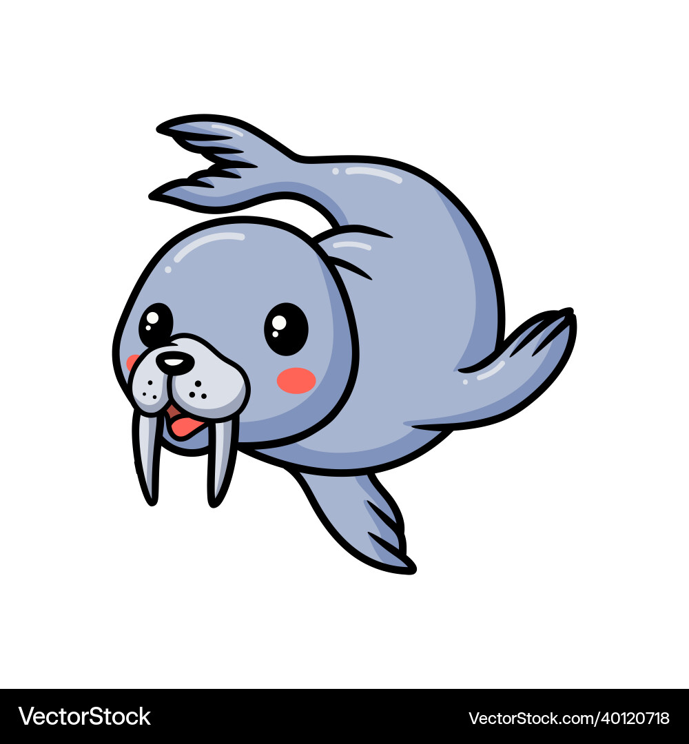 Cute little walrus cartoon posing Royalty Free Vector Image