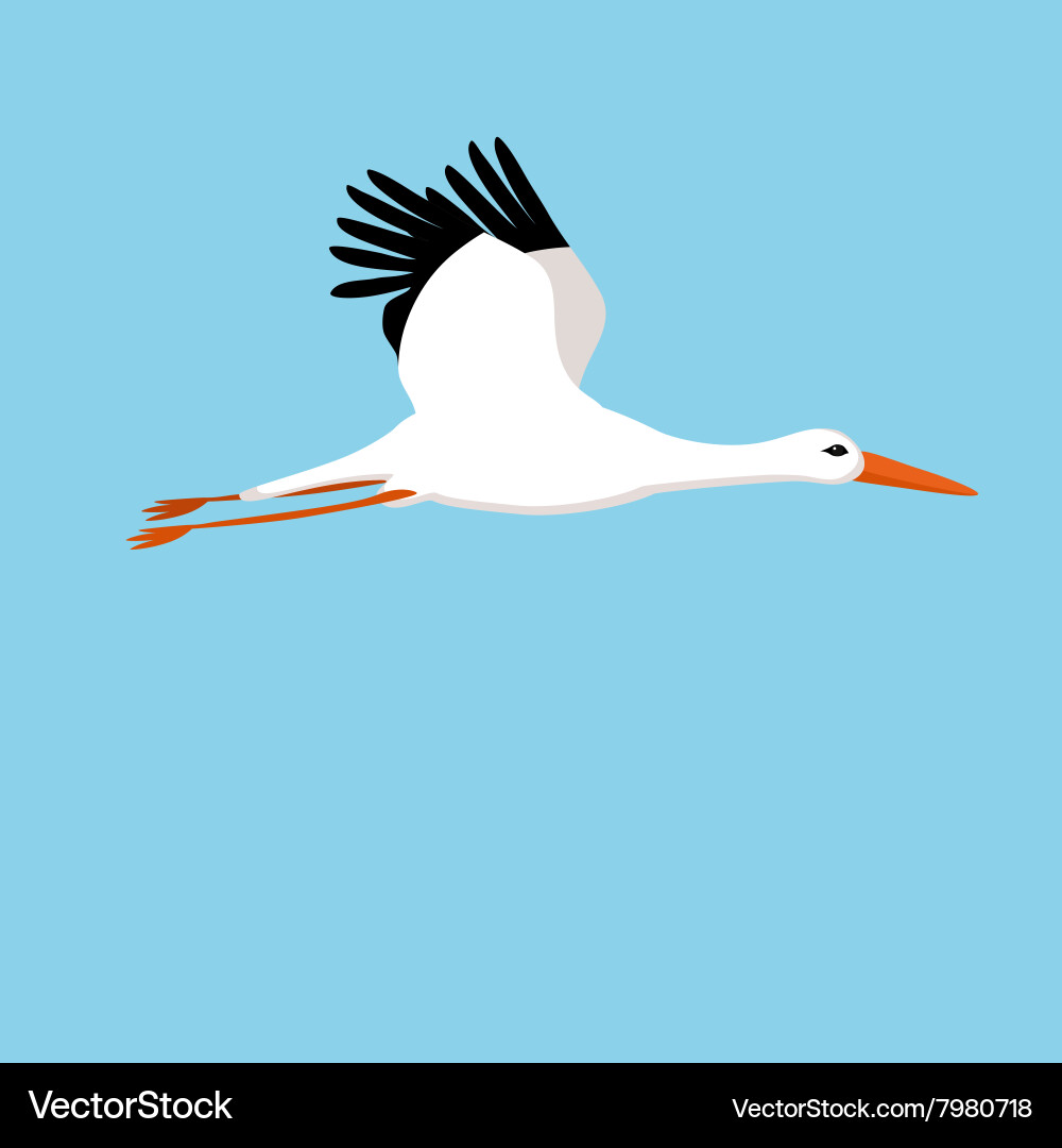Flying stork on a blue background Royalty Free Vector Image