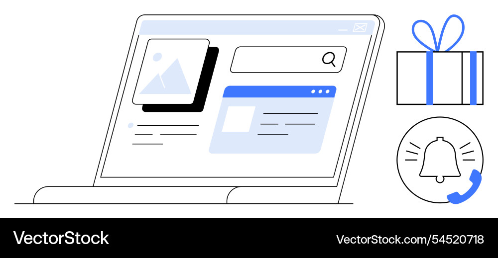 Laptop screen with search bar and notifications Vector Image