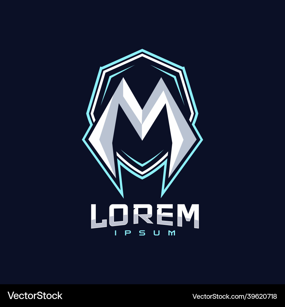 Letter m gaming sport team logo design Royalty Free Vector