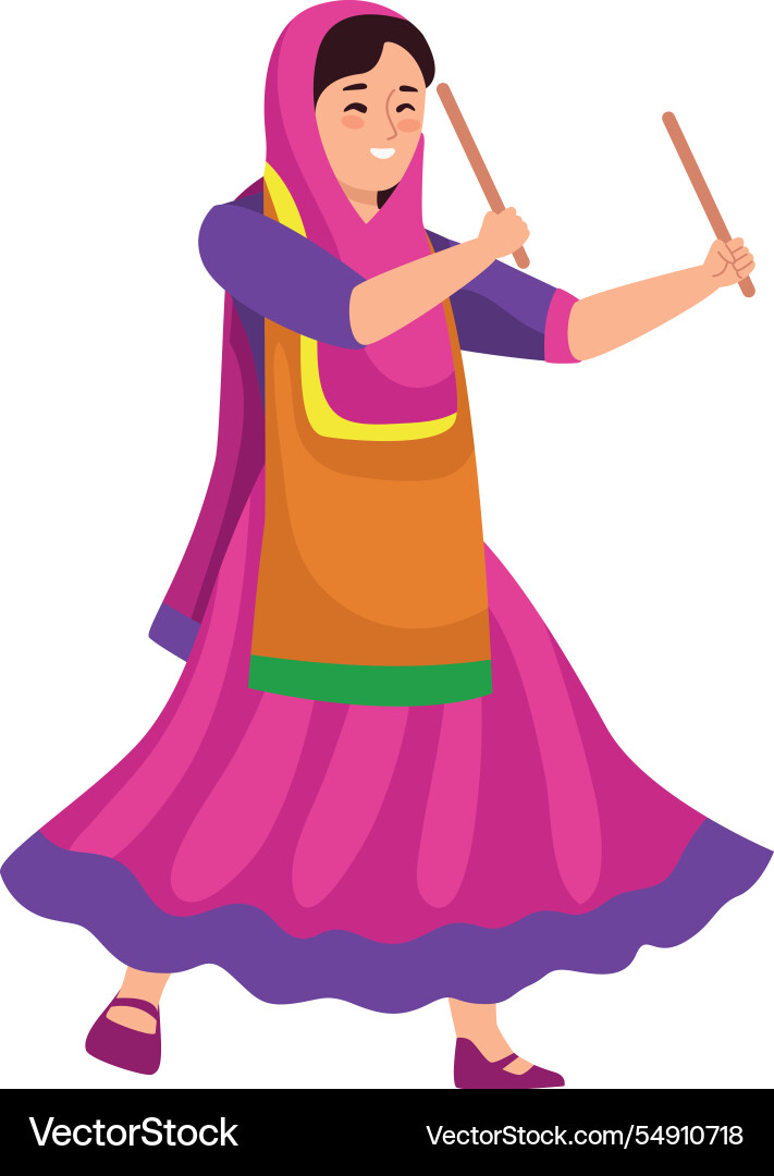 Sikh dancer woman with sticks Royalty Free Vector Image