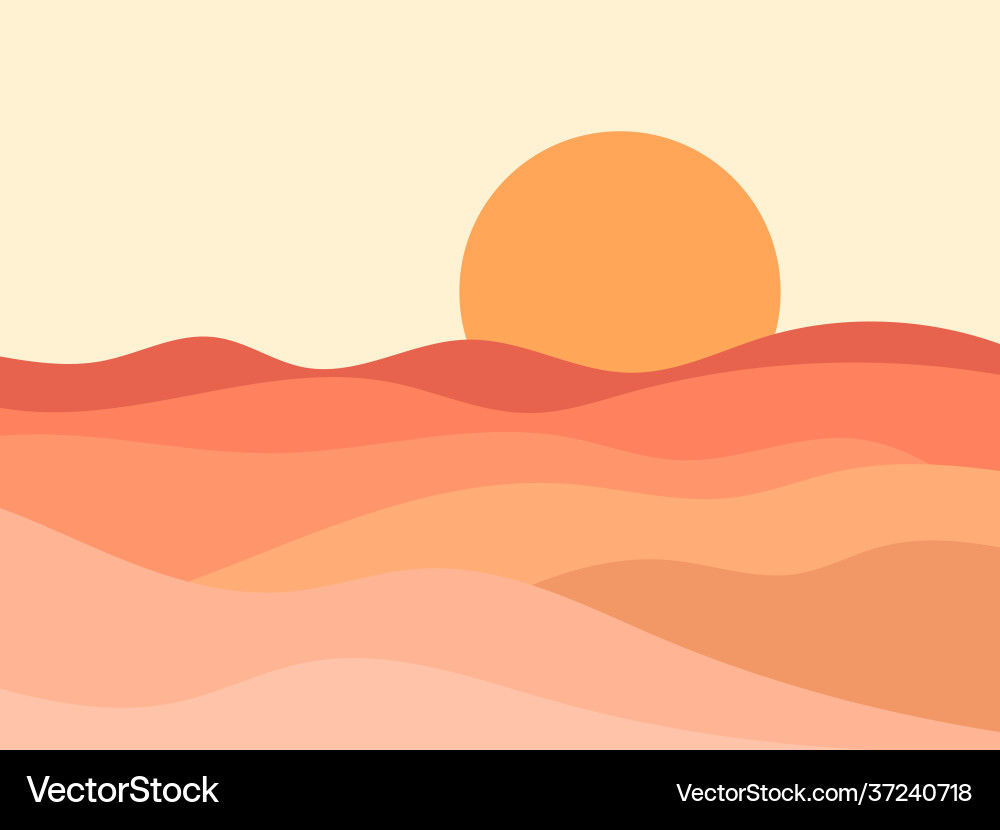 Wavy landscape in a minimalistic style sunset Vector Image