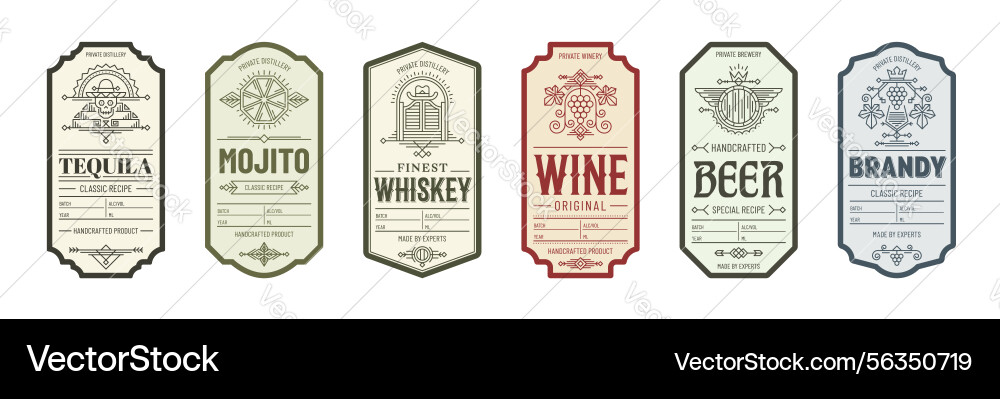 Alcohol label templates vintage emblems set Vector Image