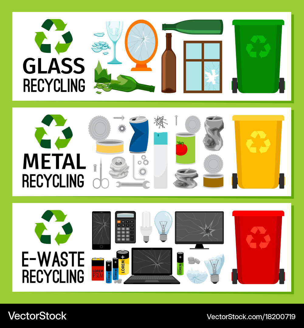 Banners with glass metal e-waste trash Royalty Free Vector