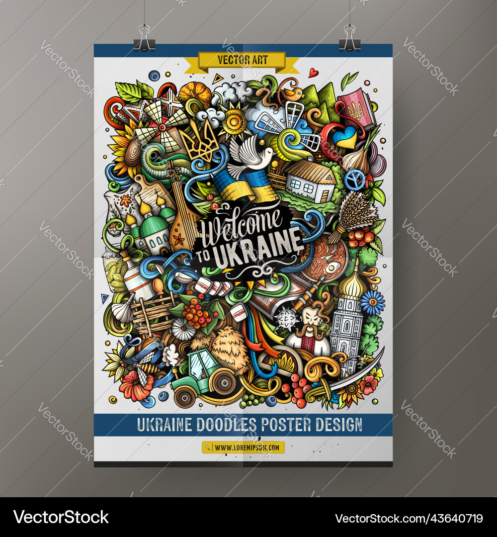 Cartoon doodle ukraine poster Royalty Free Vector Image