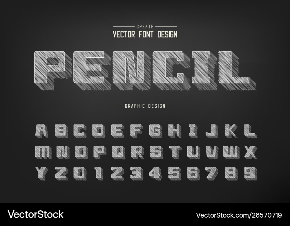 Chalk shadow bold font and alphabet pencil Vector Image