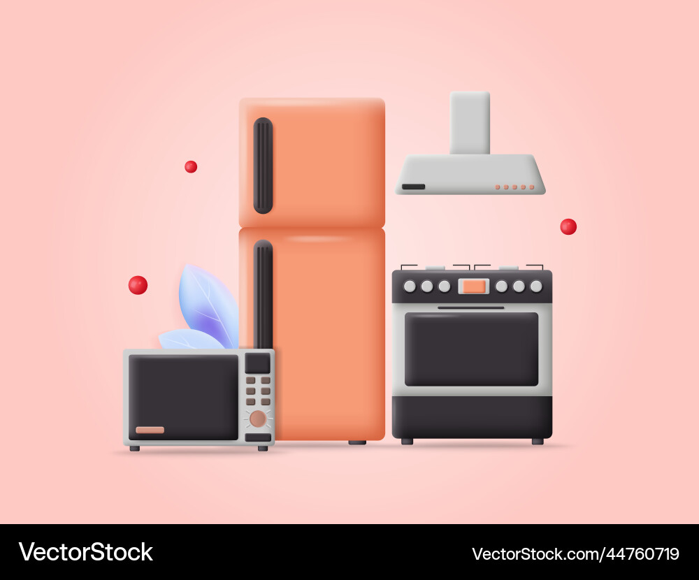 Kitchen room home appliance 3d household Vector Image