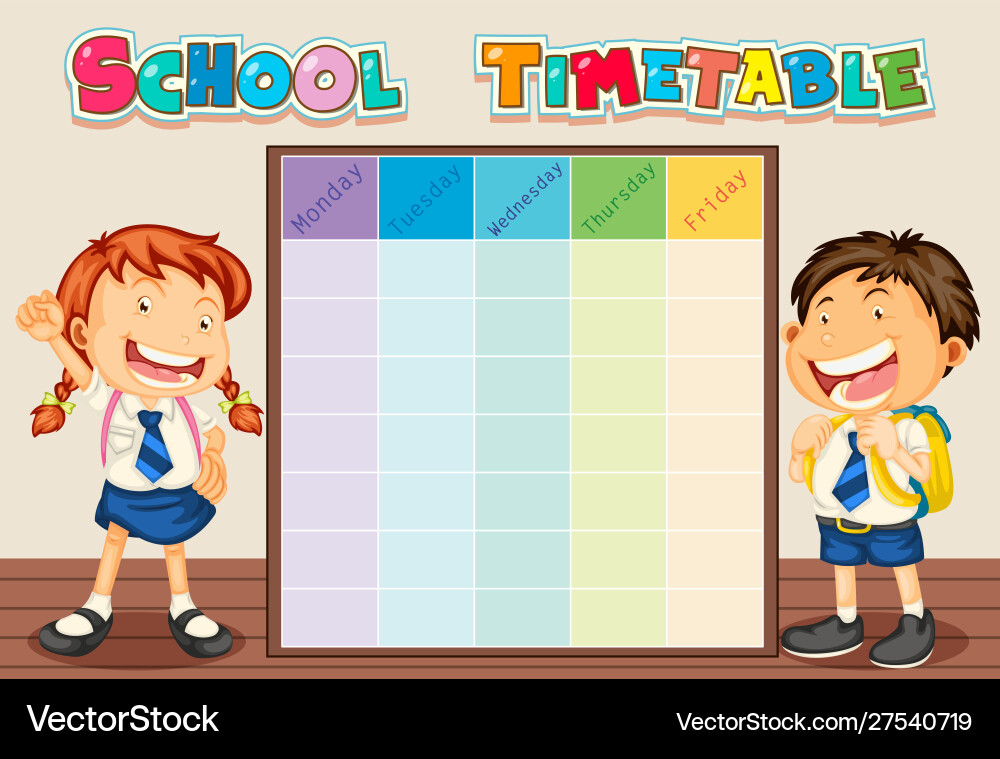 School time table with student Royalty Free Vector Image